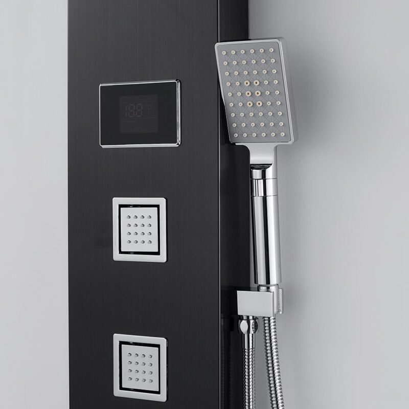 Brushed Black Shower Tower Panel With LED Light - Goky